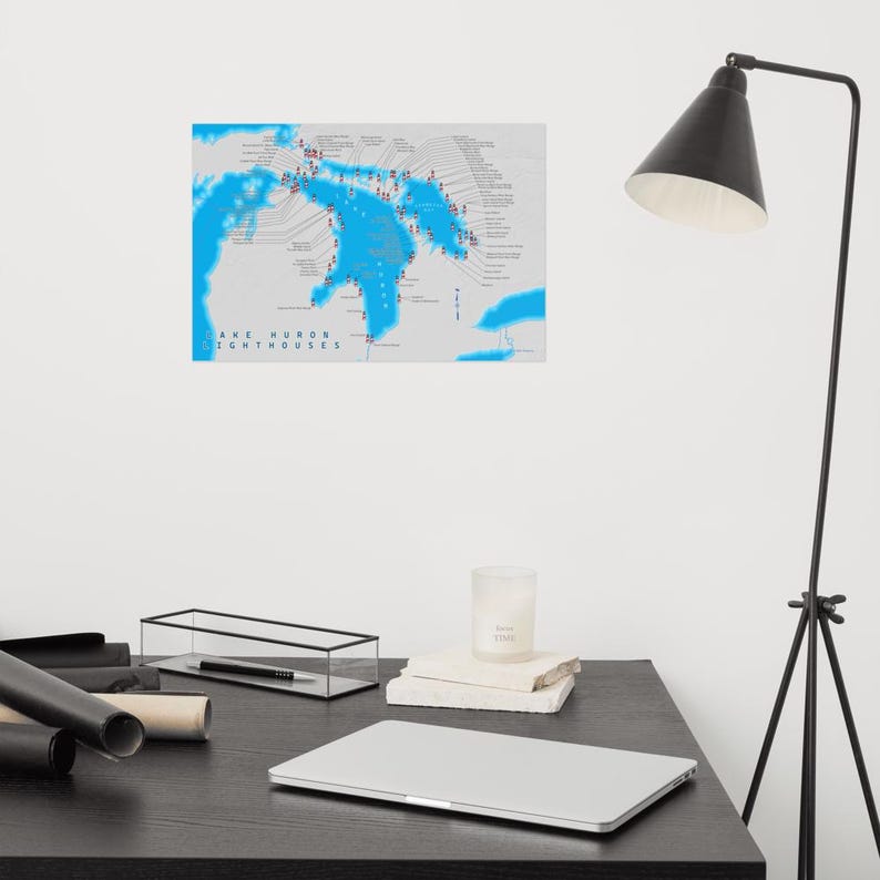 Lake Huron Lighthouses Poster Map - Etsy