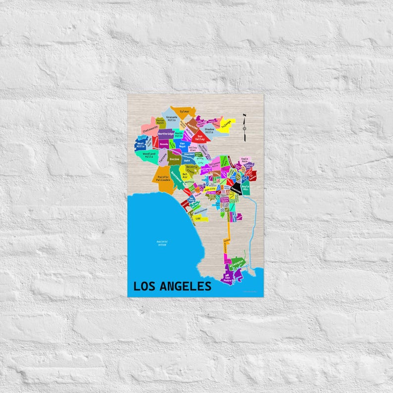 Los Angeles Neighborhoods Poster Map - Etsy