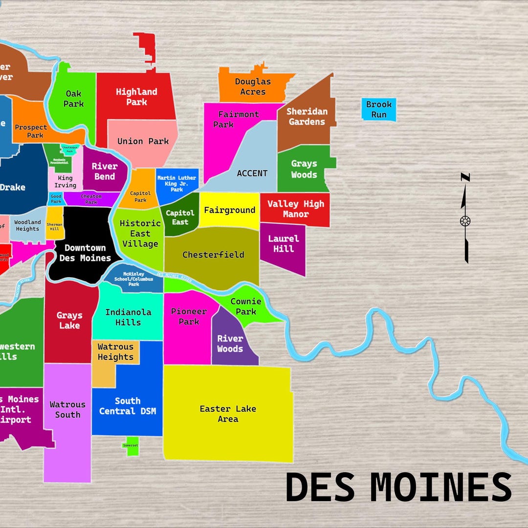 Des Moines Neighborhoods Poster Map - Etsy