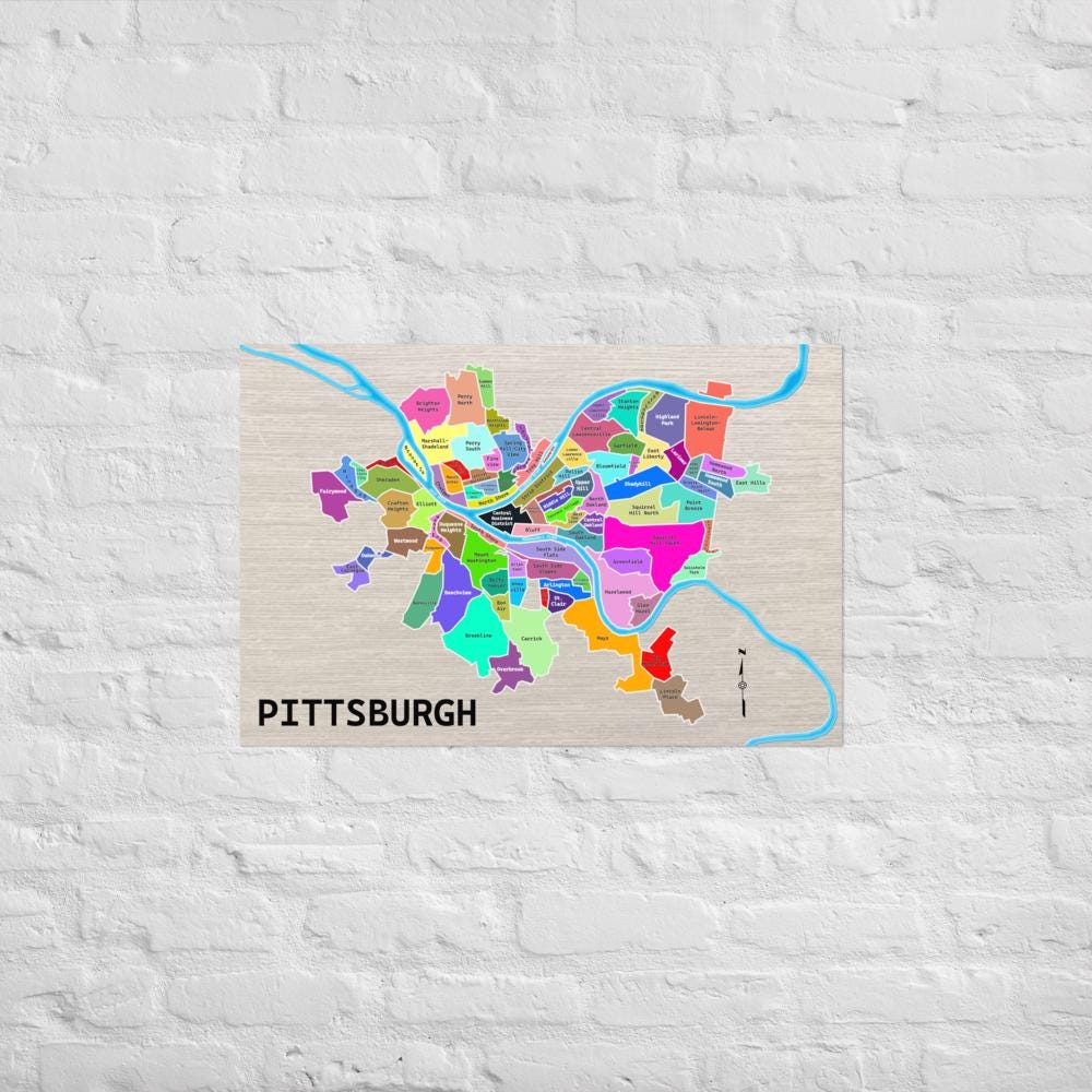 Pittsburgh Neighborhoods Poster Map - Etsy