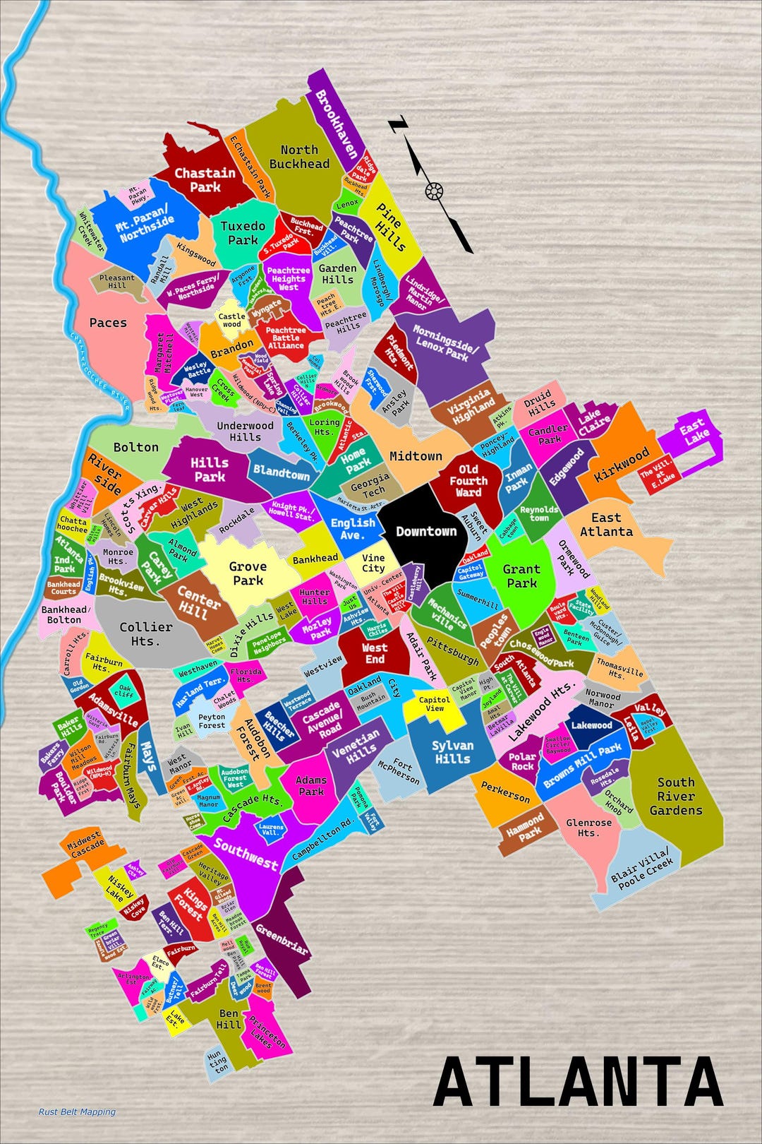 Atlanta Neighborhoods Poster Map - Etsy