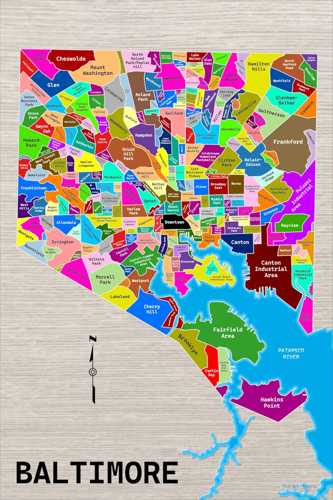 Baltimore Neighborhoods Poster Map - Etsy