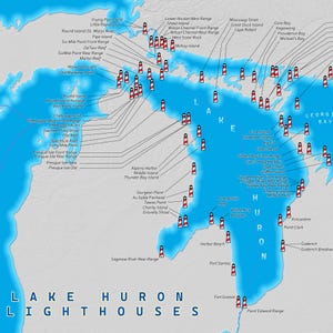 Lake Huron Lighthouses Poster Map - Etsy