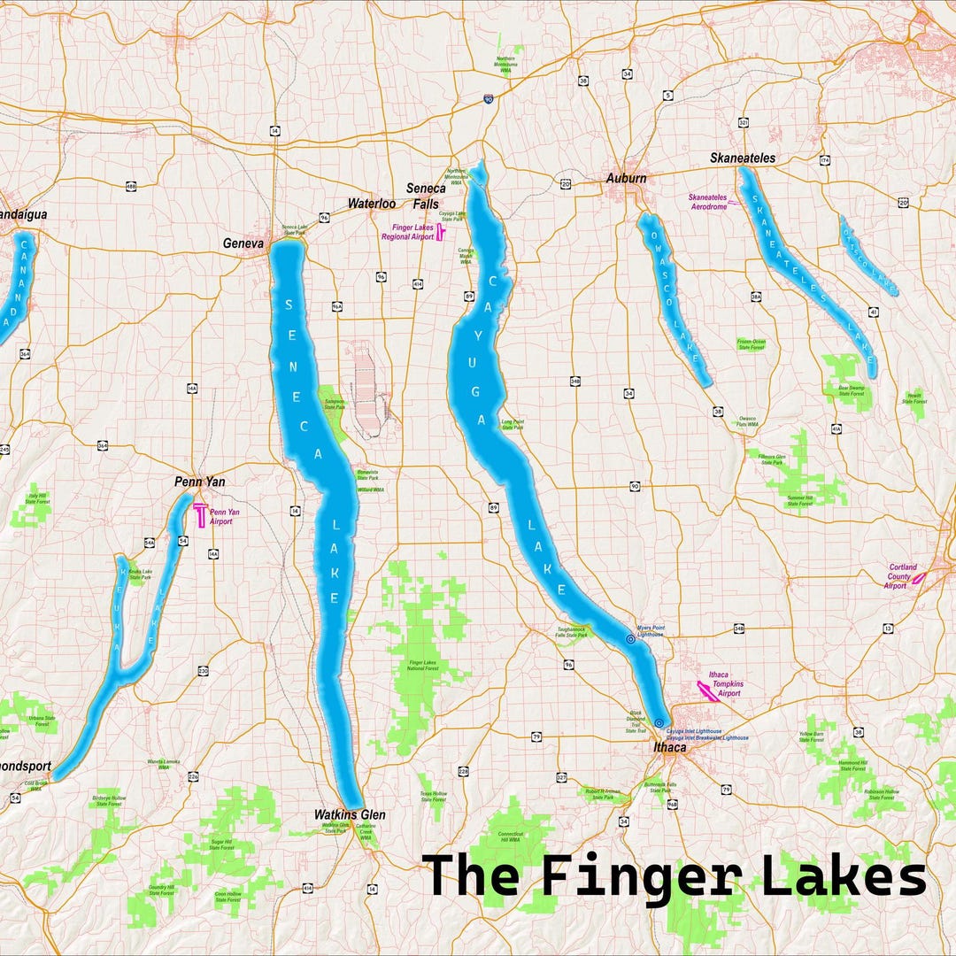 Finger Lakes Poster Map - Etsy