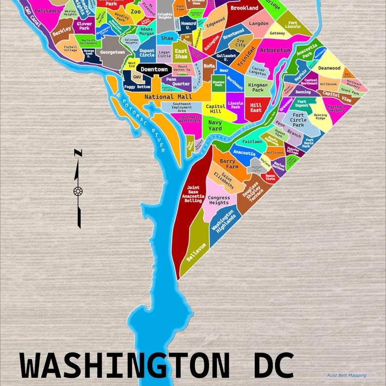 Washington DC Neighborhoods Poster Map - Etsy