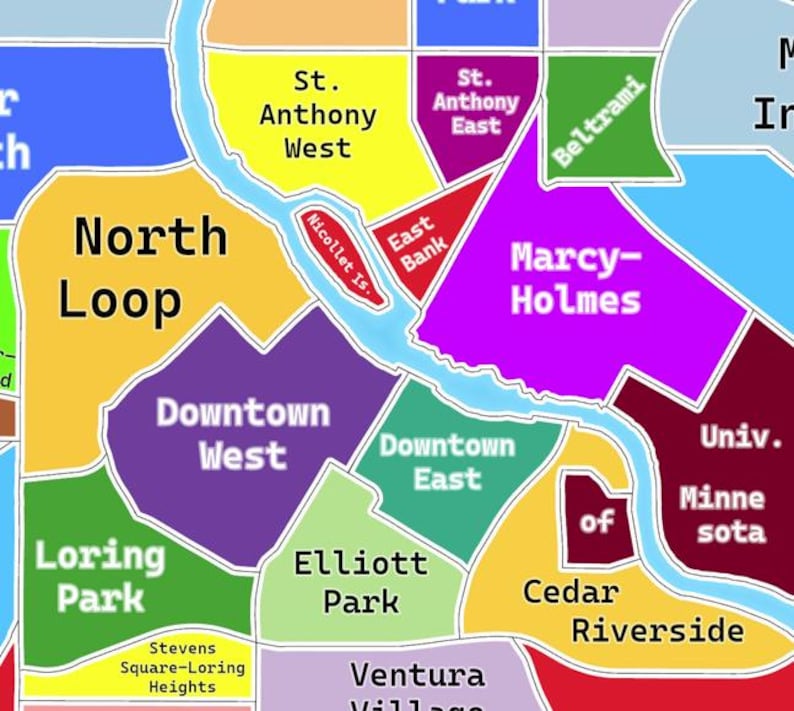 Minneapolis-saint Paul Neighborhoods Poster Map - Etsy