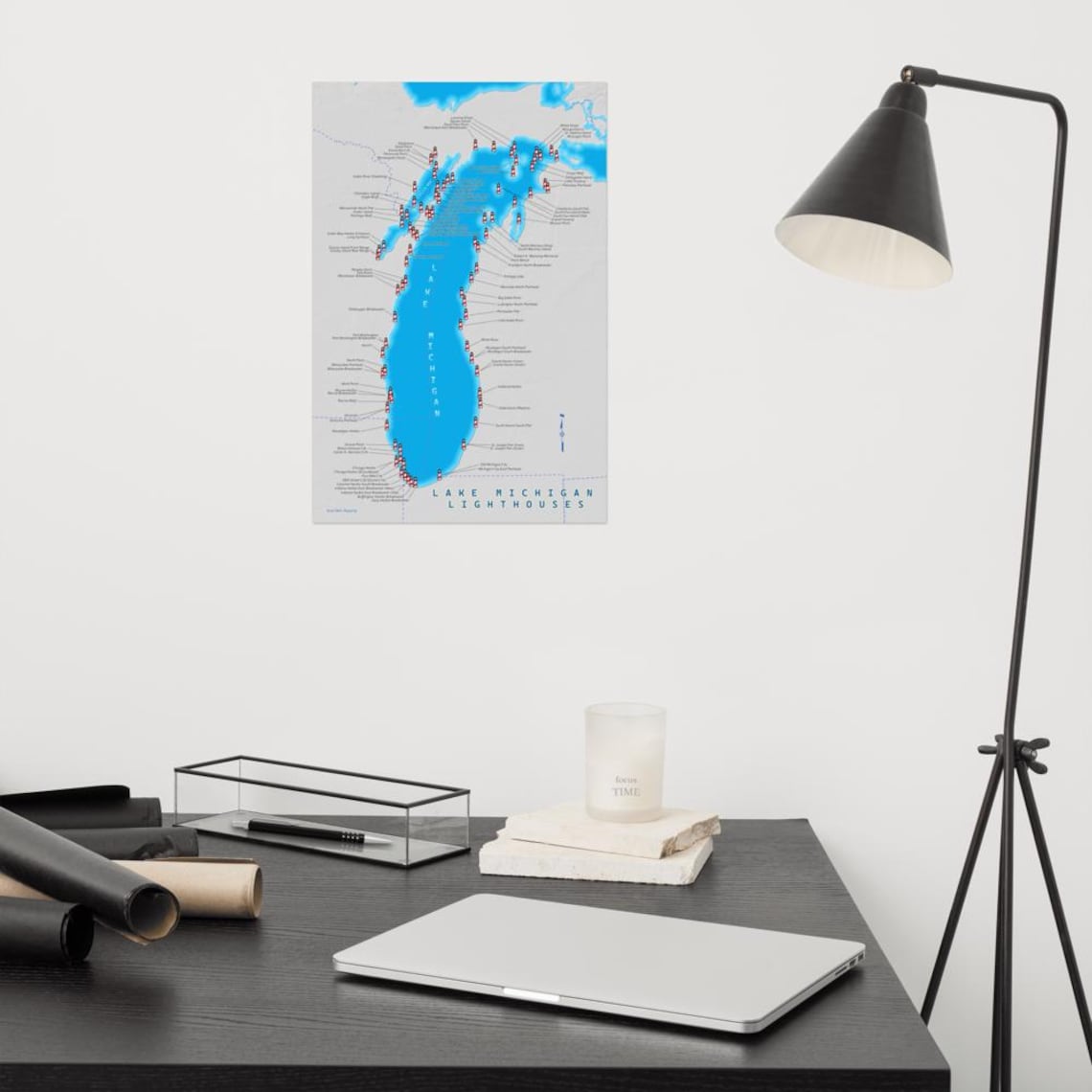 Lake Michigan Lighthouses Poster Map - Etsy