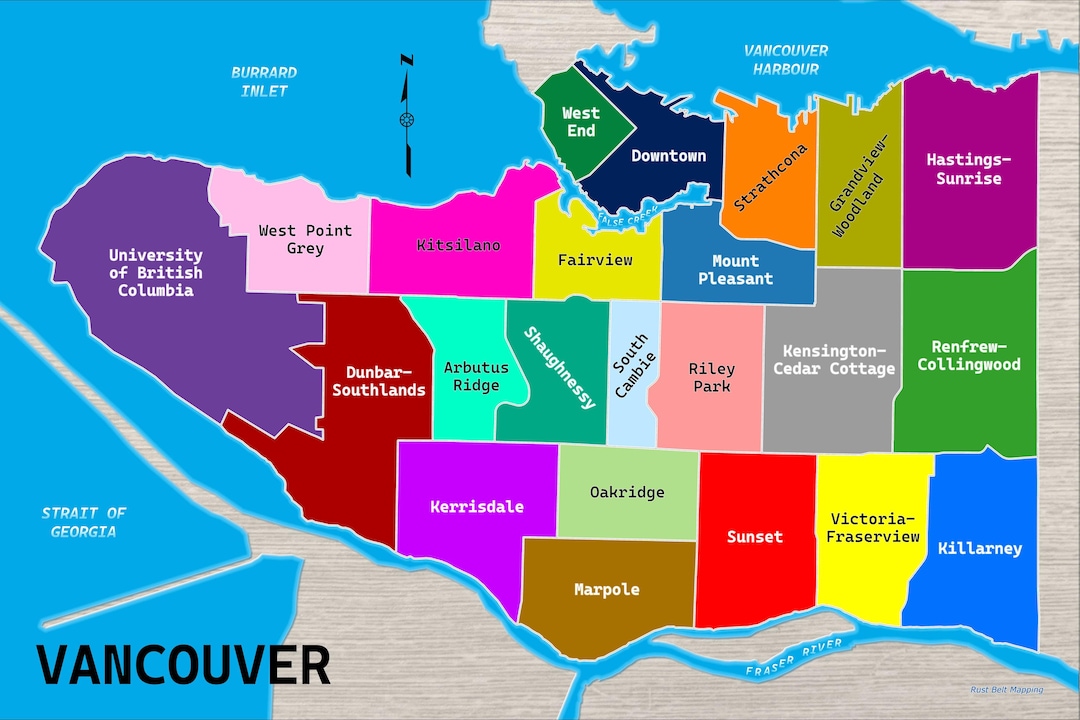 Vancouver Neighbourhoods Poster Map - Etsy
