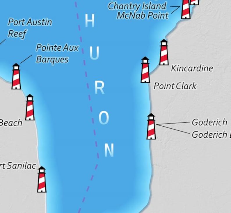 Lake Huron Lighthouses Poster Map - Etsy