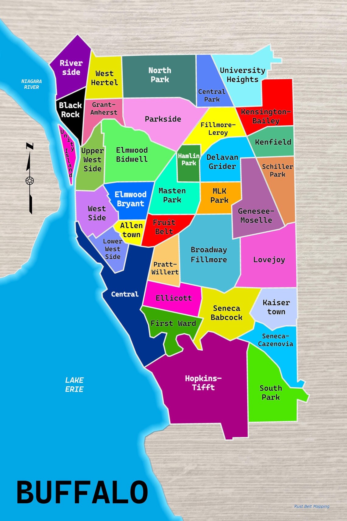 Buffalo Neighborhoods Poster Map - Etsy