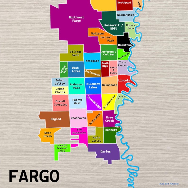 Fargo Neighborhoods Map - Etsy
