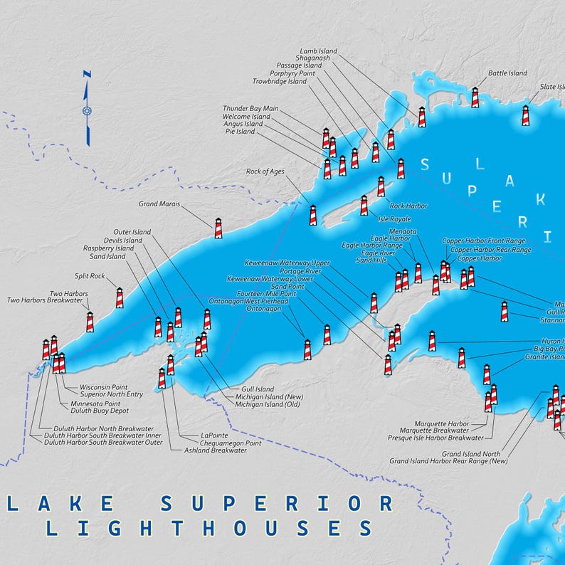 Lake Superior Lighthouses Poster Map - Etsy