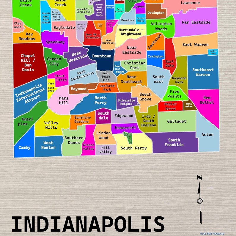 Indianapolis Neighborhoods Poster Map - Etsy Canada