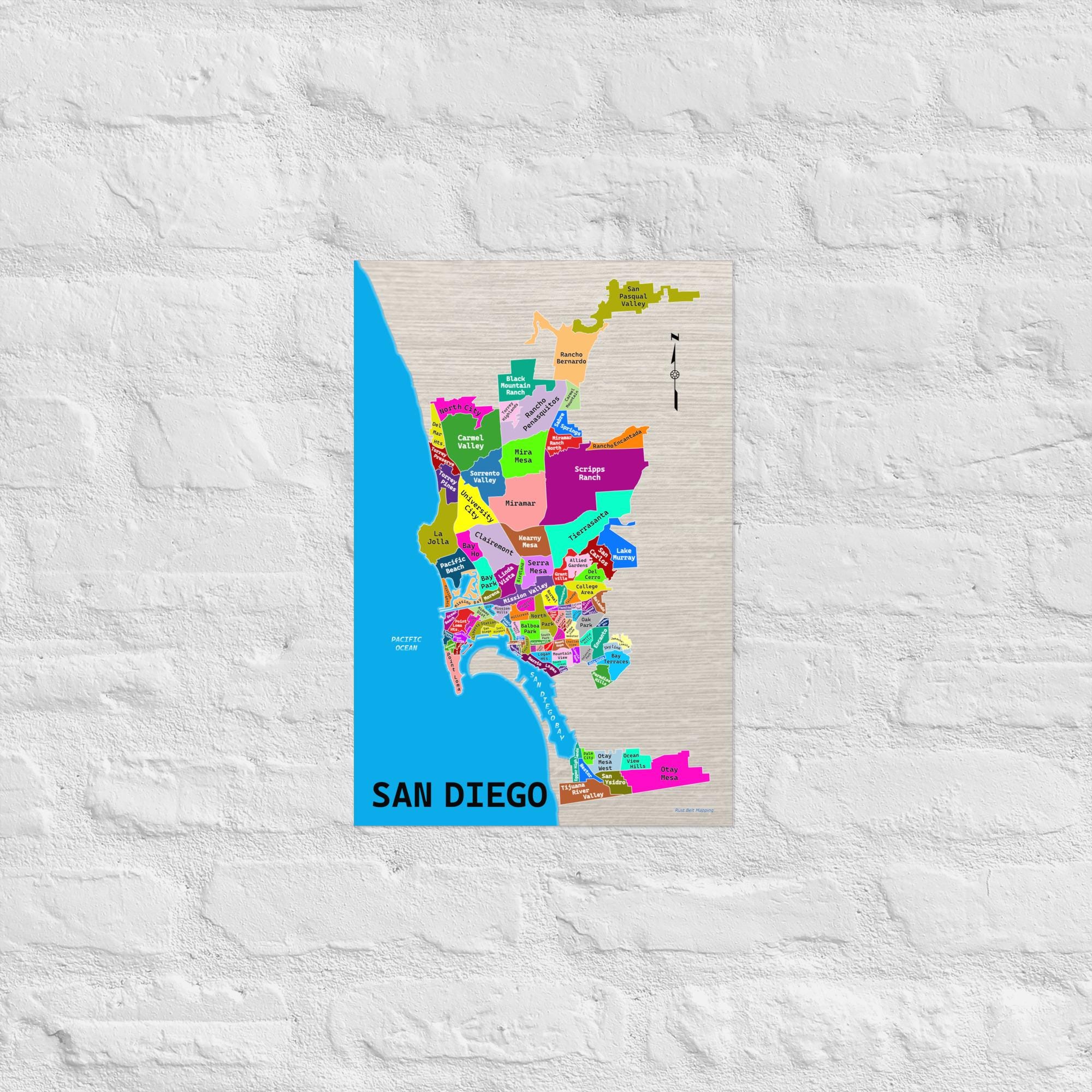 San Diego Neighborhoods Poster Map - Etsy