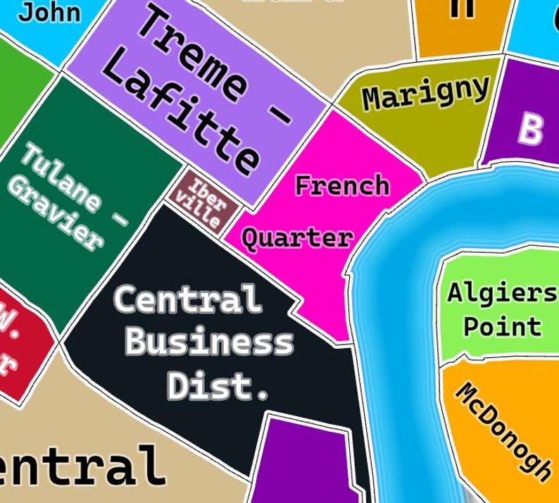New Orleans Neighborhoods Poster Map - Etsy
