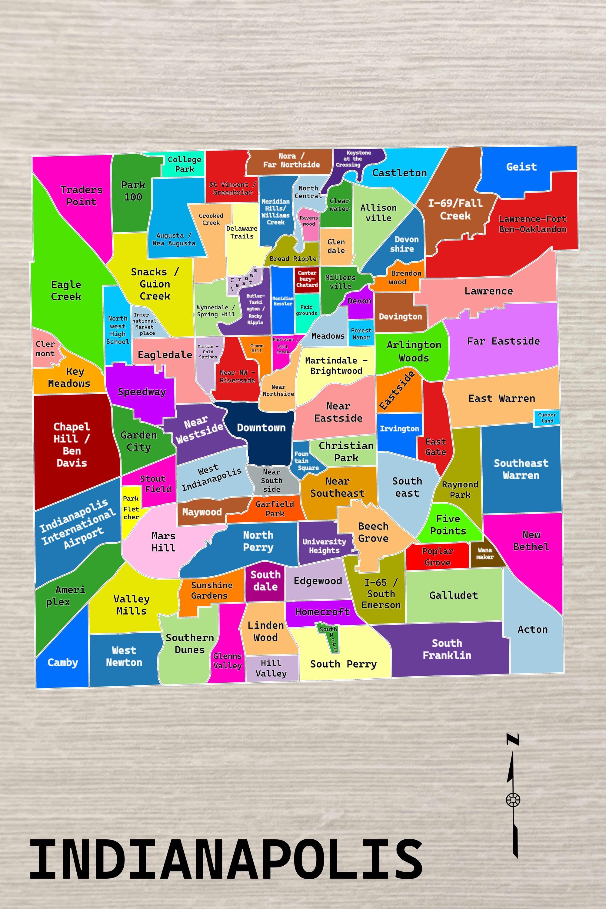 Indianapolis Neighborhoods Map - Etsy
