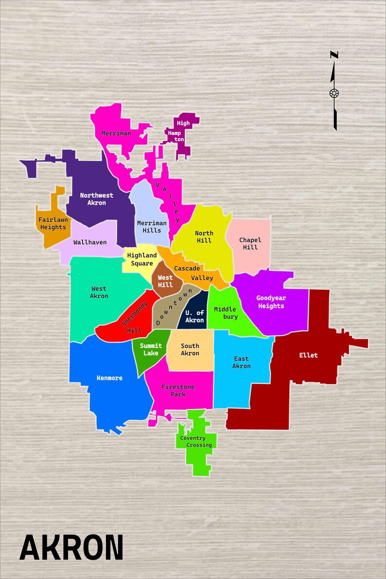 Akron Neighborhoods Map - Etsy