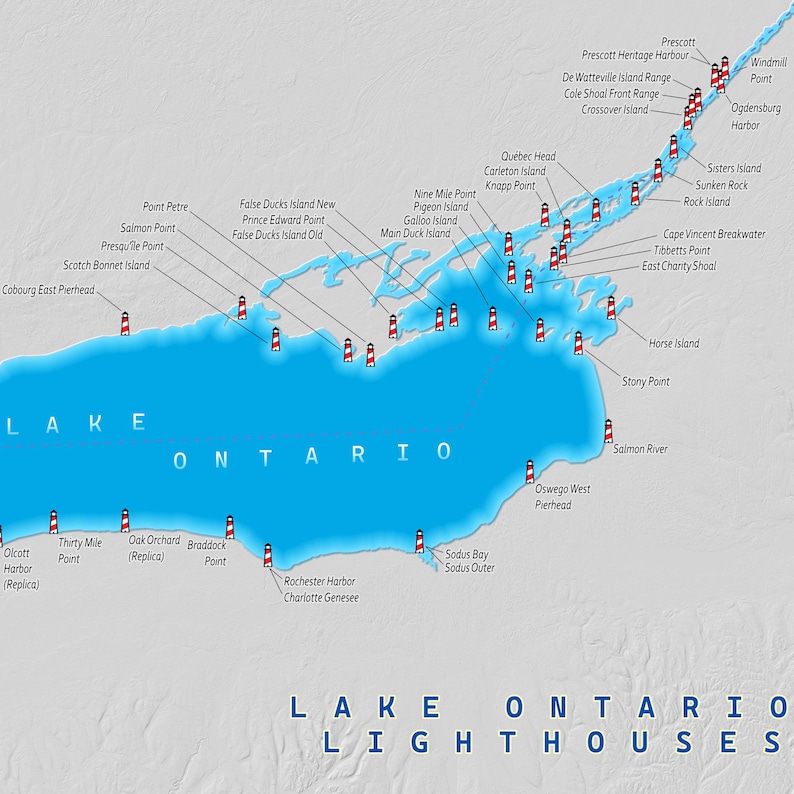 Lake Ontario Lighthouses Poster Map - Etsy