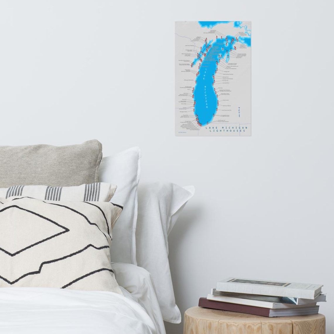 Lake Michigan Lighthouses Poster Map - Etsy