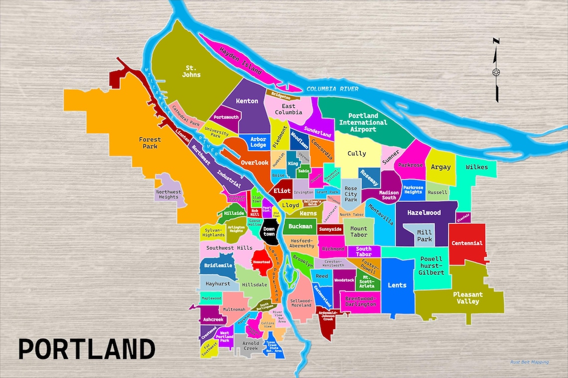 Portland Neighborhoods Poster Map - Etsy