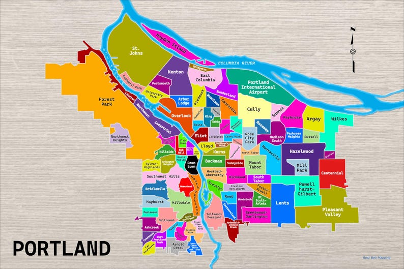 Portland Neighborhoods Poster Map - Etsy