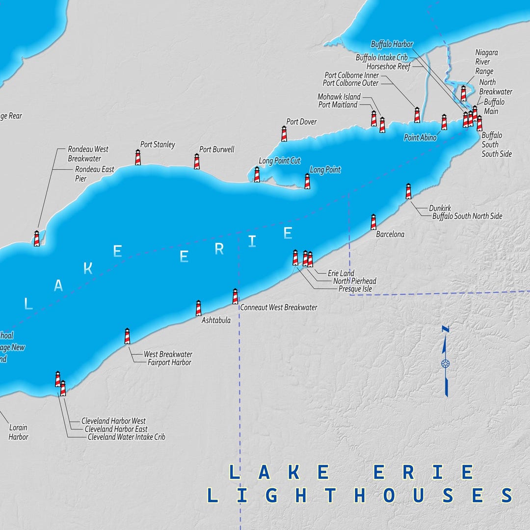 Lake Erie Lighthouses Poster Map - Etsy