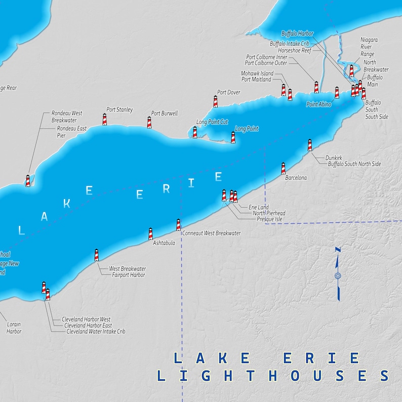 Lake Erie Lighthouses Poster Map - Etsy