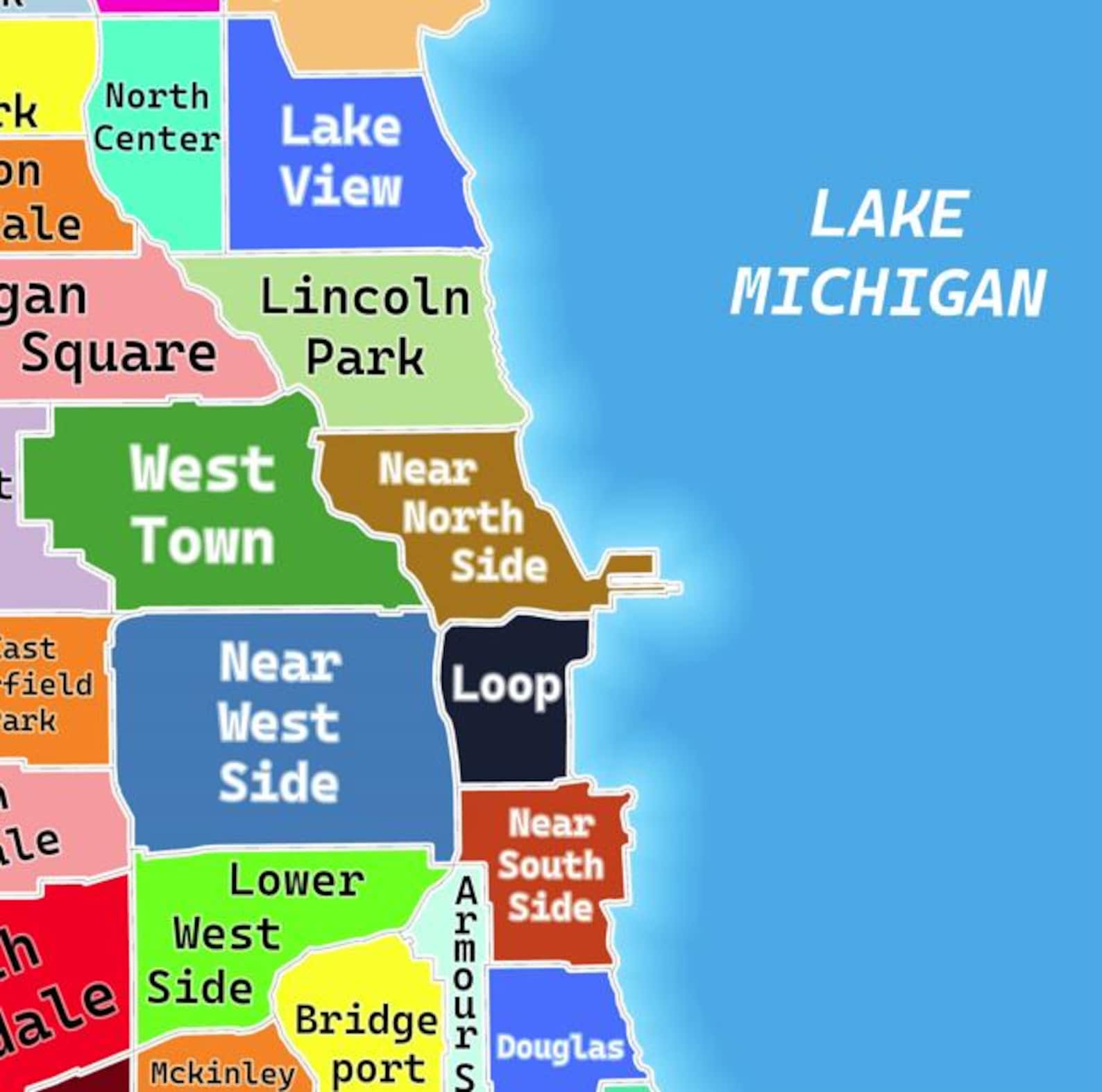 Chicago Neighborhoods Poster Map - Etsy