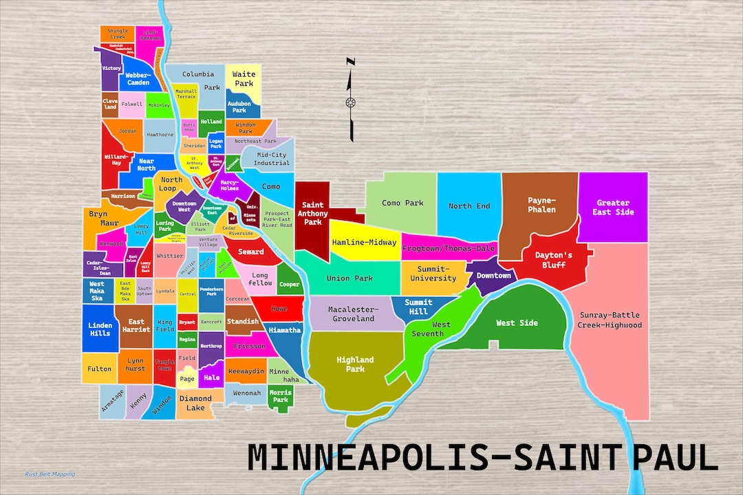 Minneapolis-saint Paul Neighborhoods Poster Map - Etsy