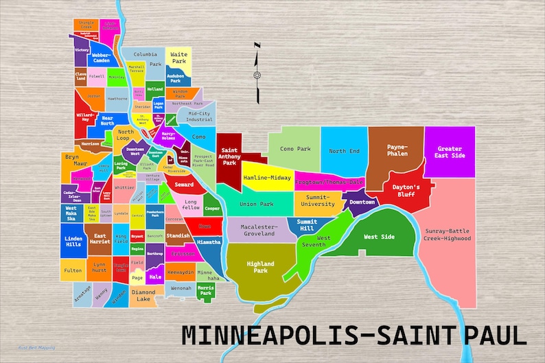 Minneapolis-saint Paul Neighborhoods Poster Map - Etsy