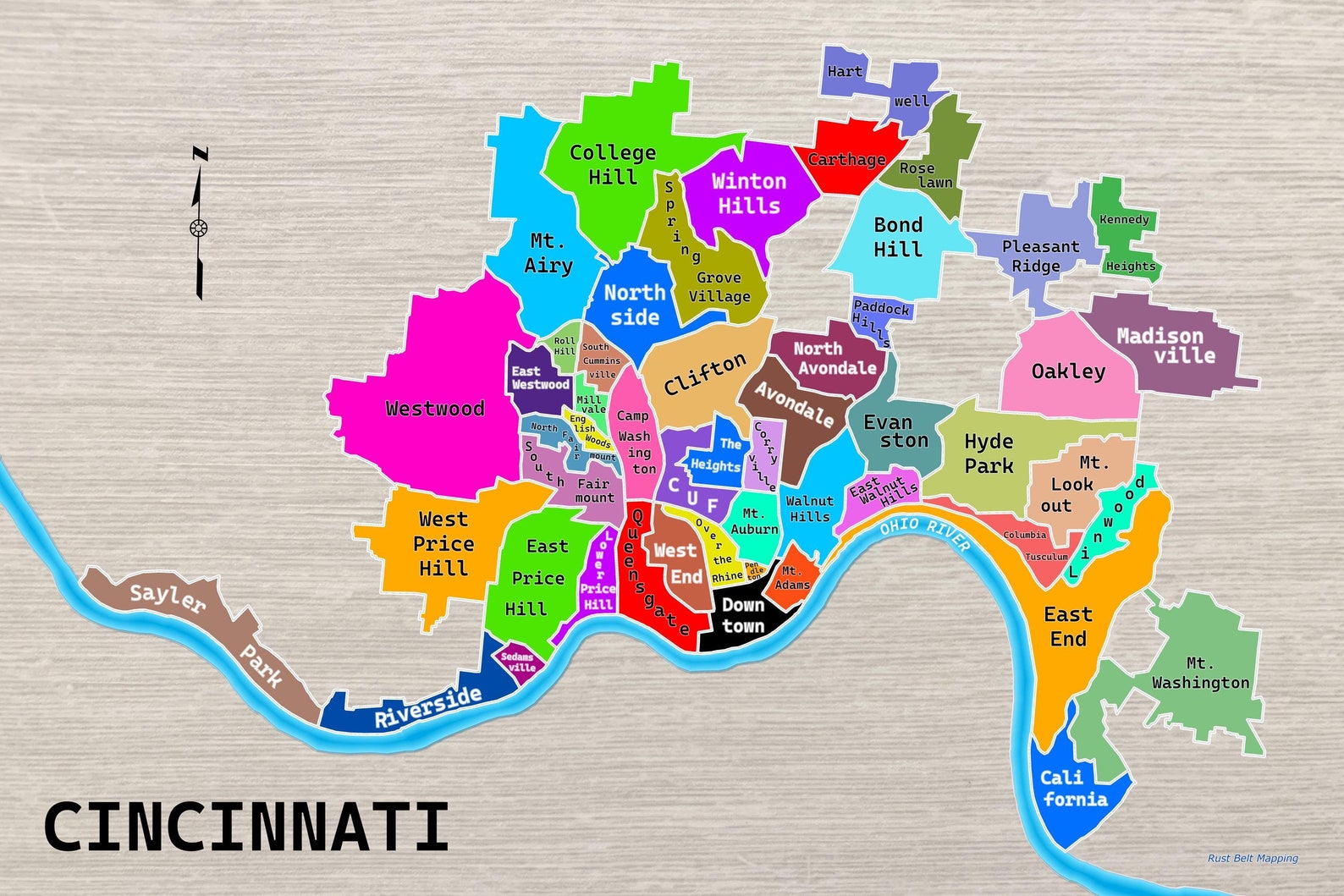 Cincinnati Neighborhoods Poster Map - Etsy