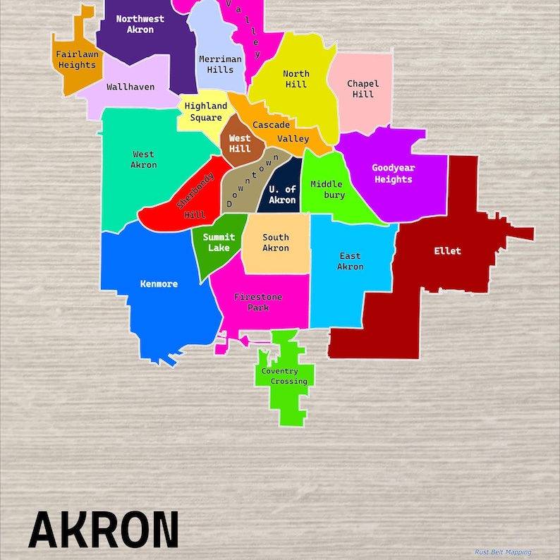 Akron Neighborhoods Poster Map - Etsy