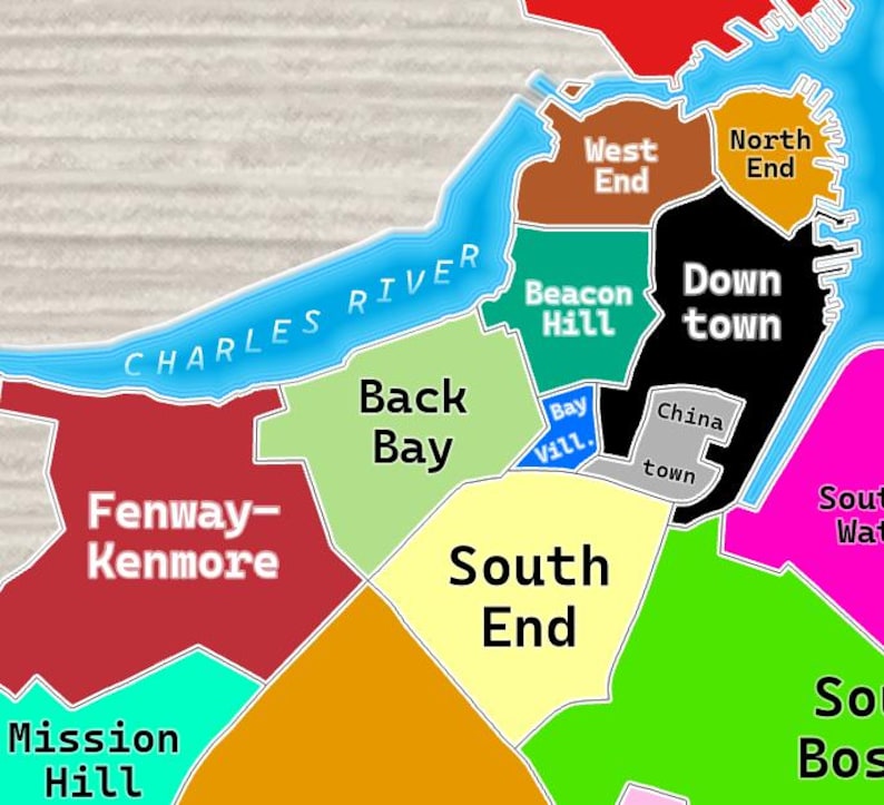 Boston Neighborhoods Poster Map - Etsy