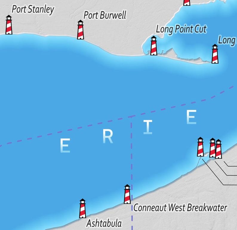Lake Erie Lighthouses Poster Map - Etsy