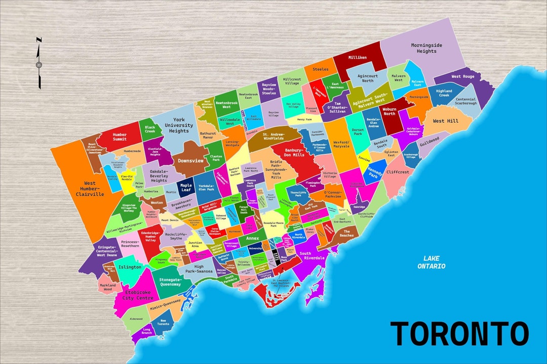 Toronto Neighbourhoods Map - Etsy