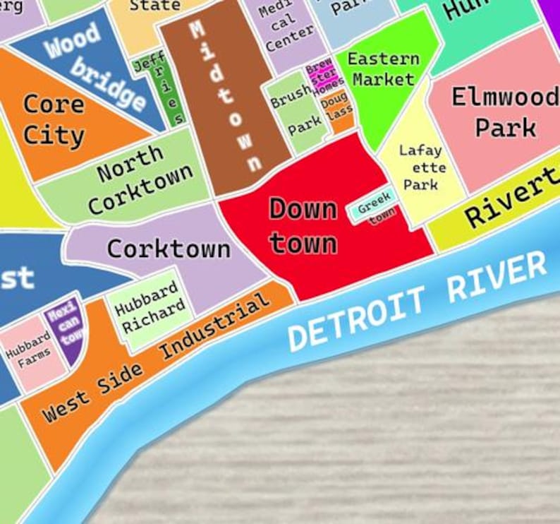 Detroit Neighborhoods Poster Map - Etsy