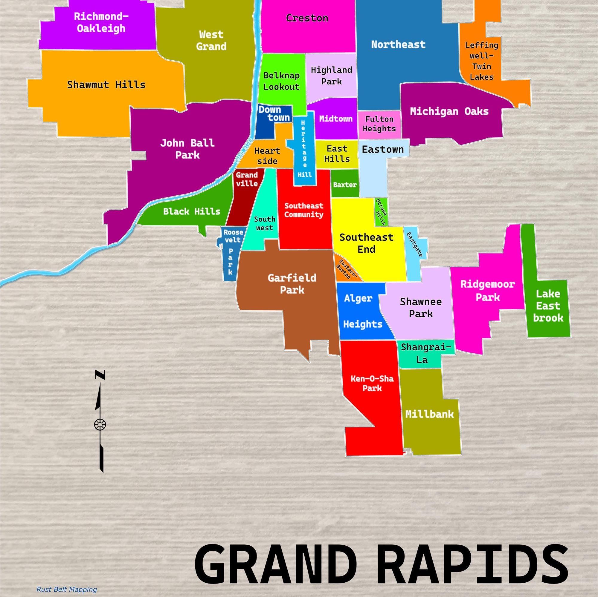 Grand Rapids Neighborhoods Poster Map - Etsy