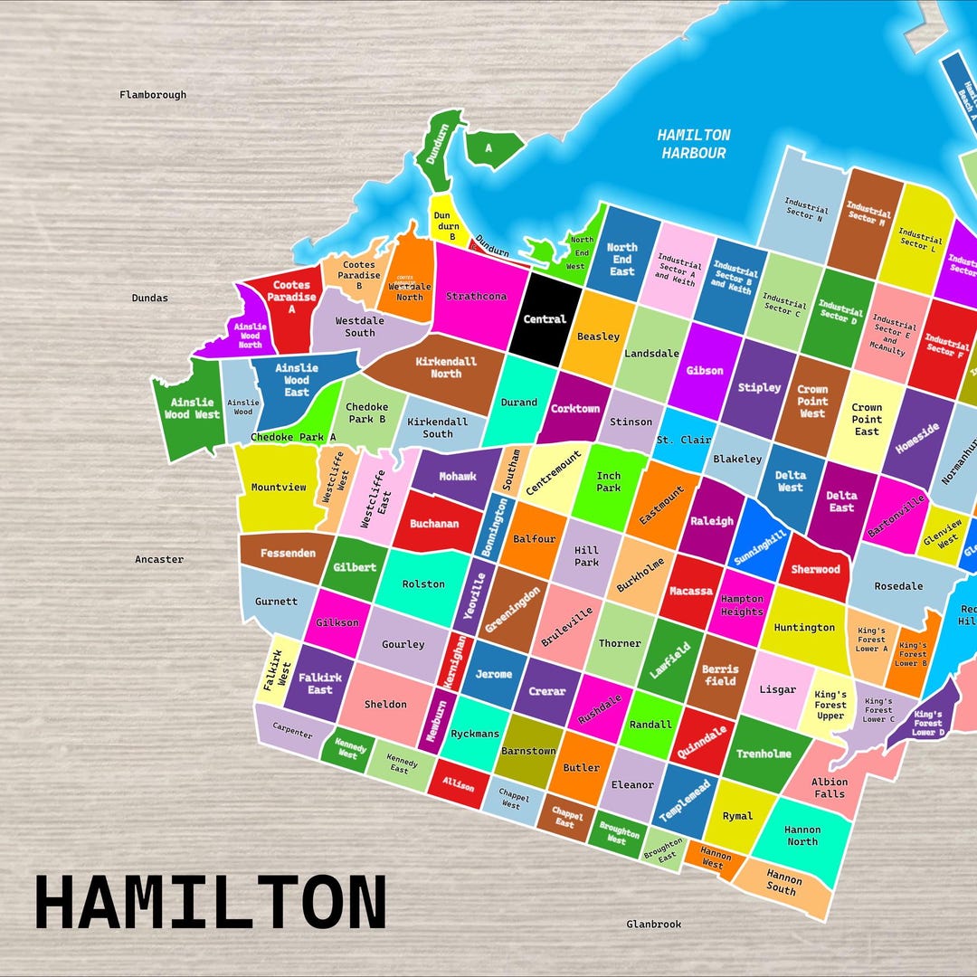 Hamilton Neighbourhoods Poster Map - Etsy