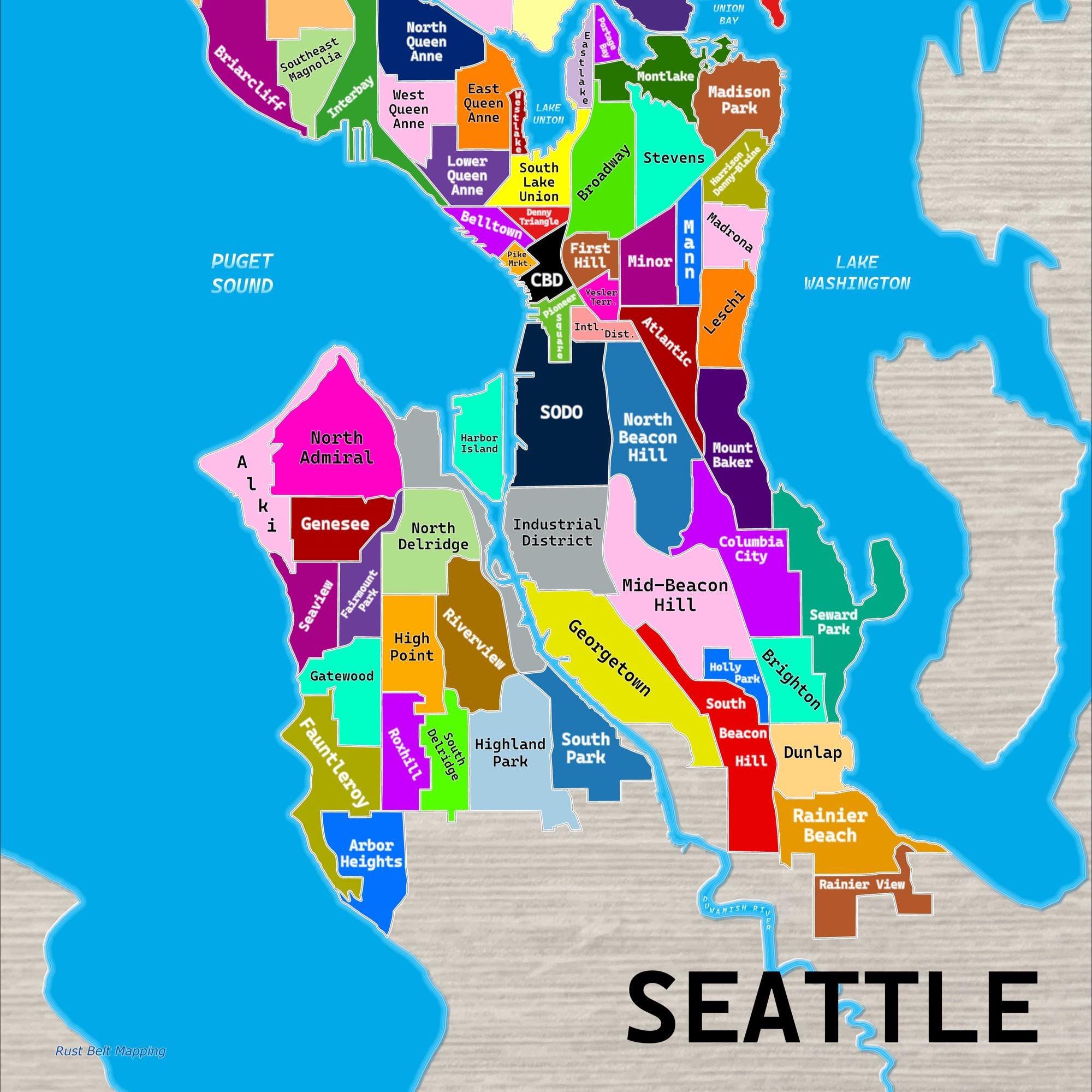 Seattle Neighborhoods Poster Map - Etsy
