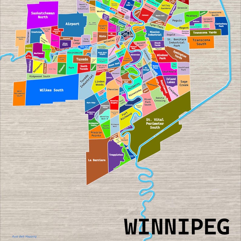 Winnipeg Neighbourhoods Poster Map - Etsy