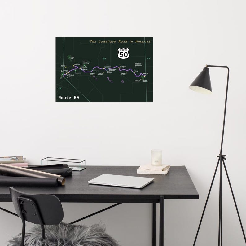 Route 50 nevada Poster Map - Etsy