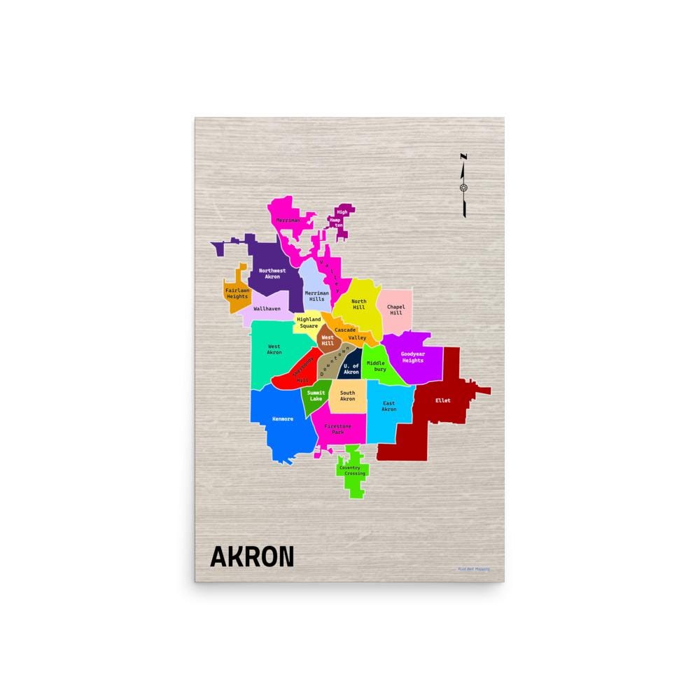 Akron Neighborhoods Poster Map - Etsy