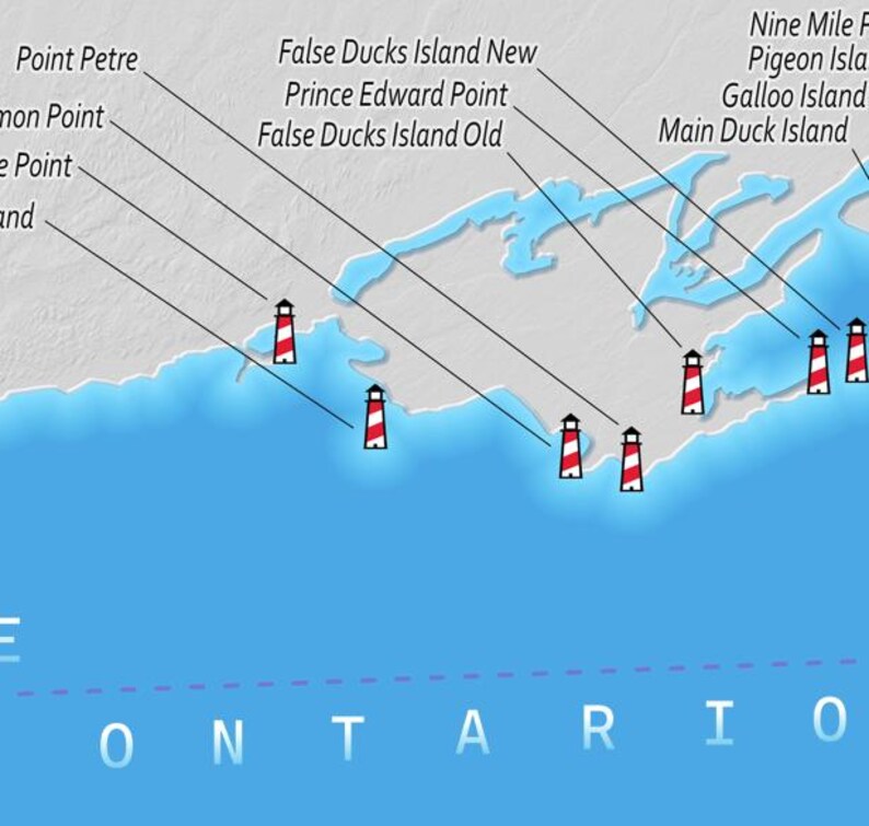 Lake Ontario Lighthouses Poster Map - Etsy