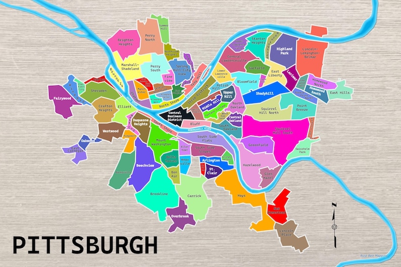 Pittsburgh Neighborhoods Poster Map - Etsy