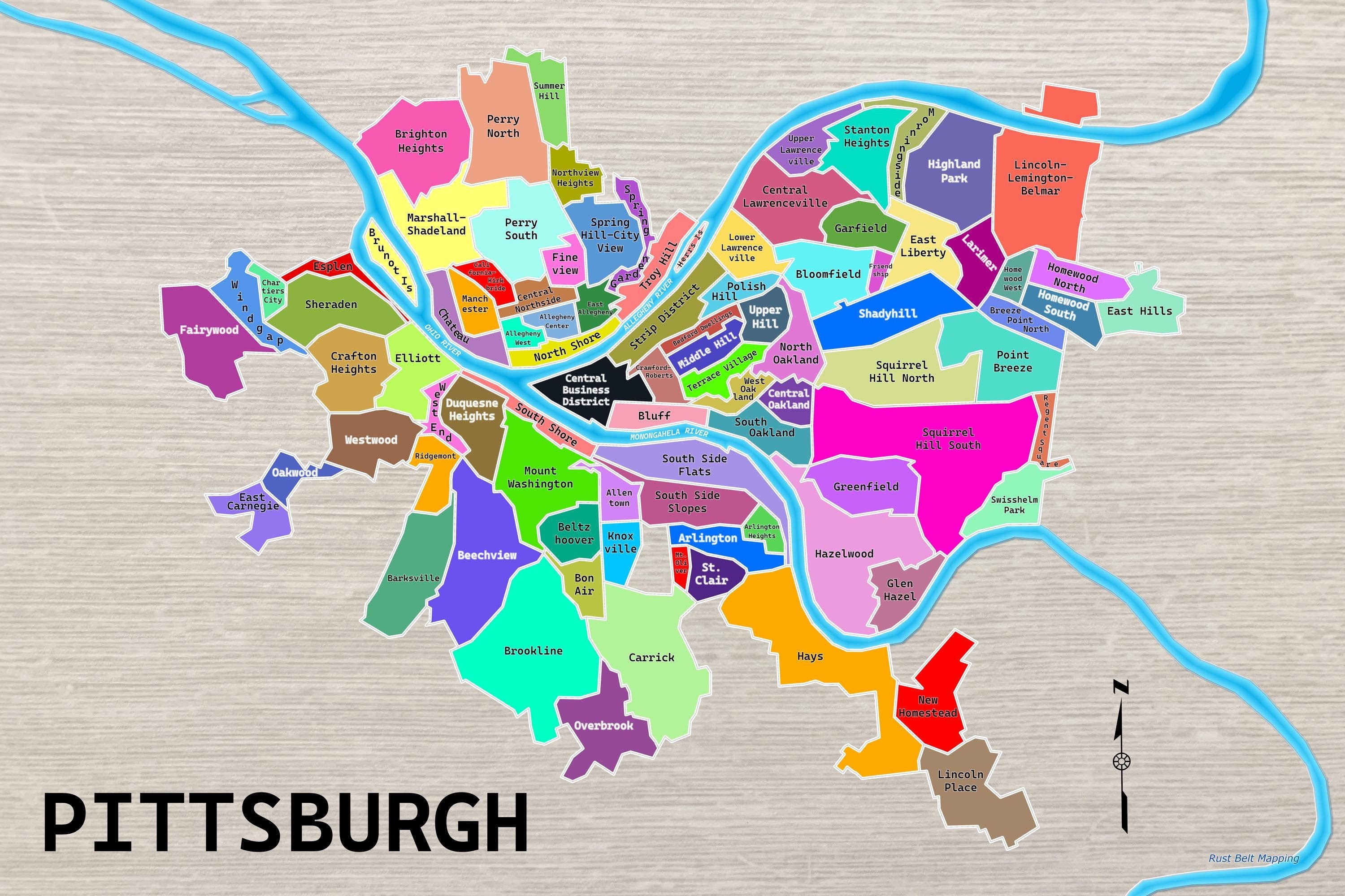 Pittsburgh Neighborhoods Poster Map - Etsy