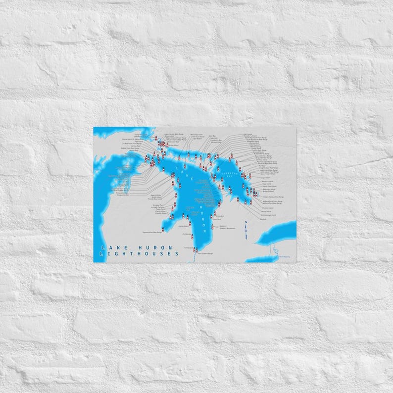 Lake Huron Lighthouses Poster Map - Etsy