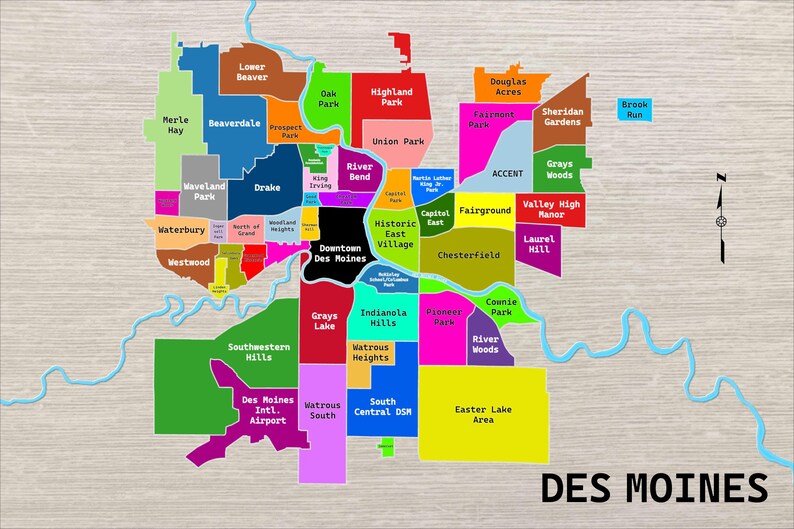 Des Moines Neighborhoods Map - Etsy