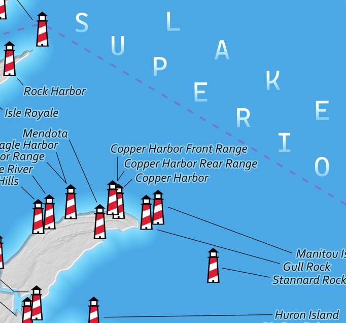 Lake Superior Lighthouses Poster Map - Etsy