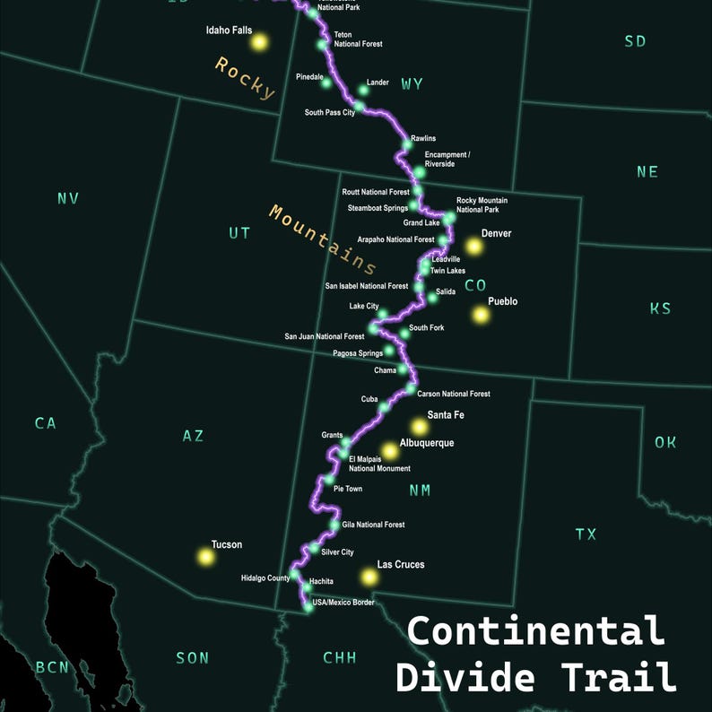 Continental Divide Trail Poster Map - Etsy