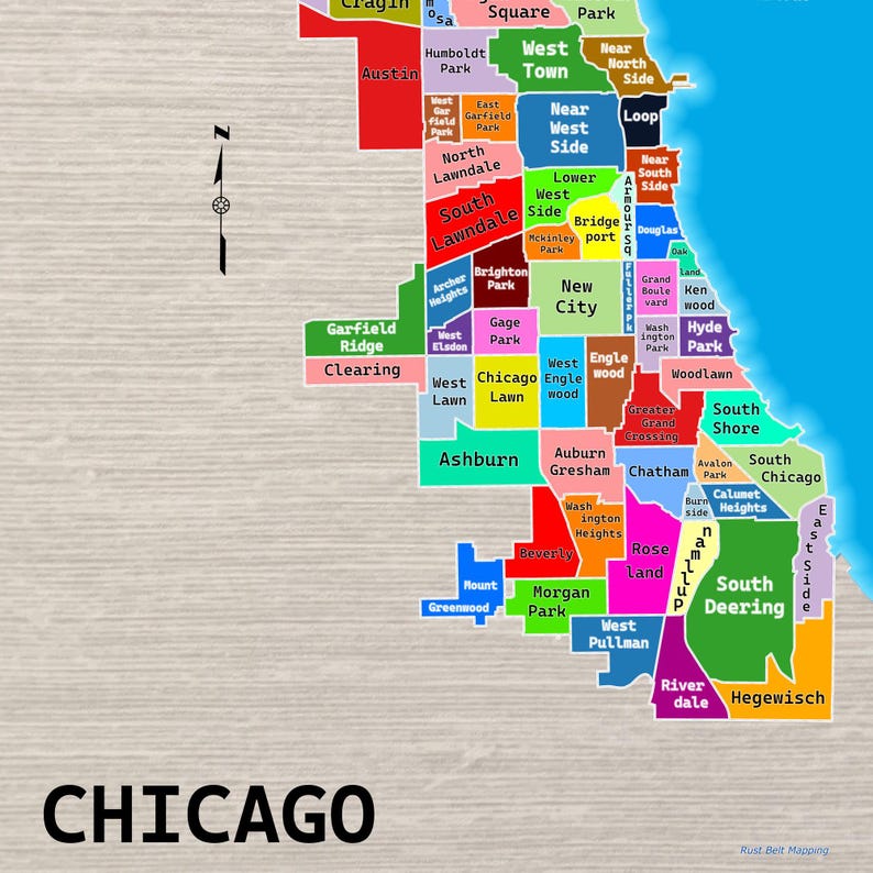 Chicago Neighborhoods Poster Map - Etsy